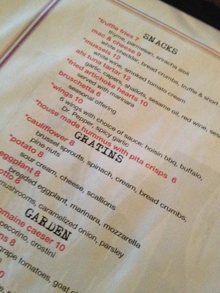 Menu at M. Restaurant, Cincinnati