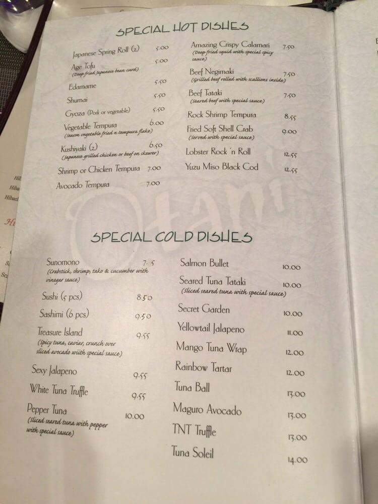 Menu at Otani Japanese Cuisine restaurant, Crofton