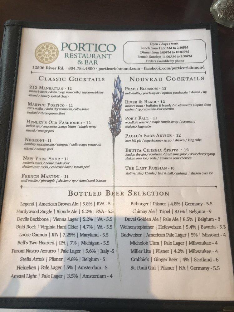 Menu at Portico Restaurant, Richmond, River Rd