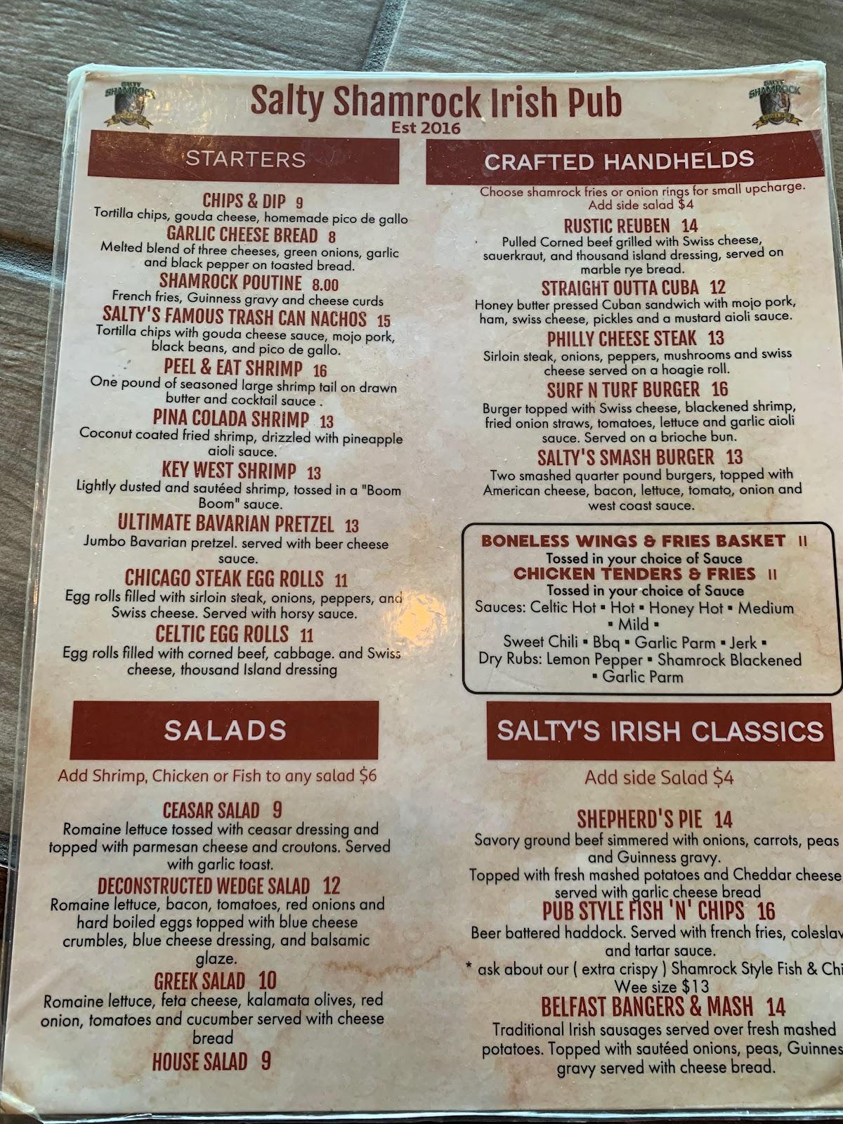 Menu at SALTY SHAMROCK IRISH PUB, Apollo Beach, N U.S. Hwy 41