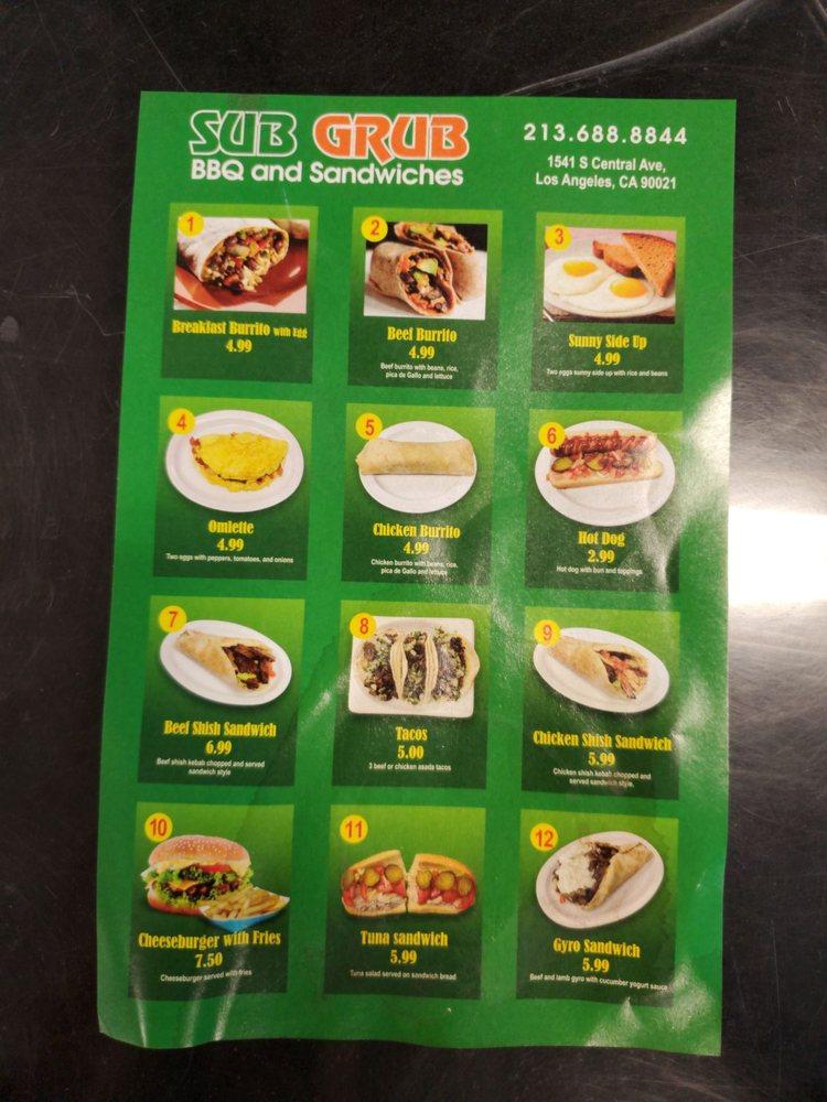 Menu at Sub Grub BBQ and Sandwiches, Los Angeles