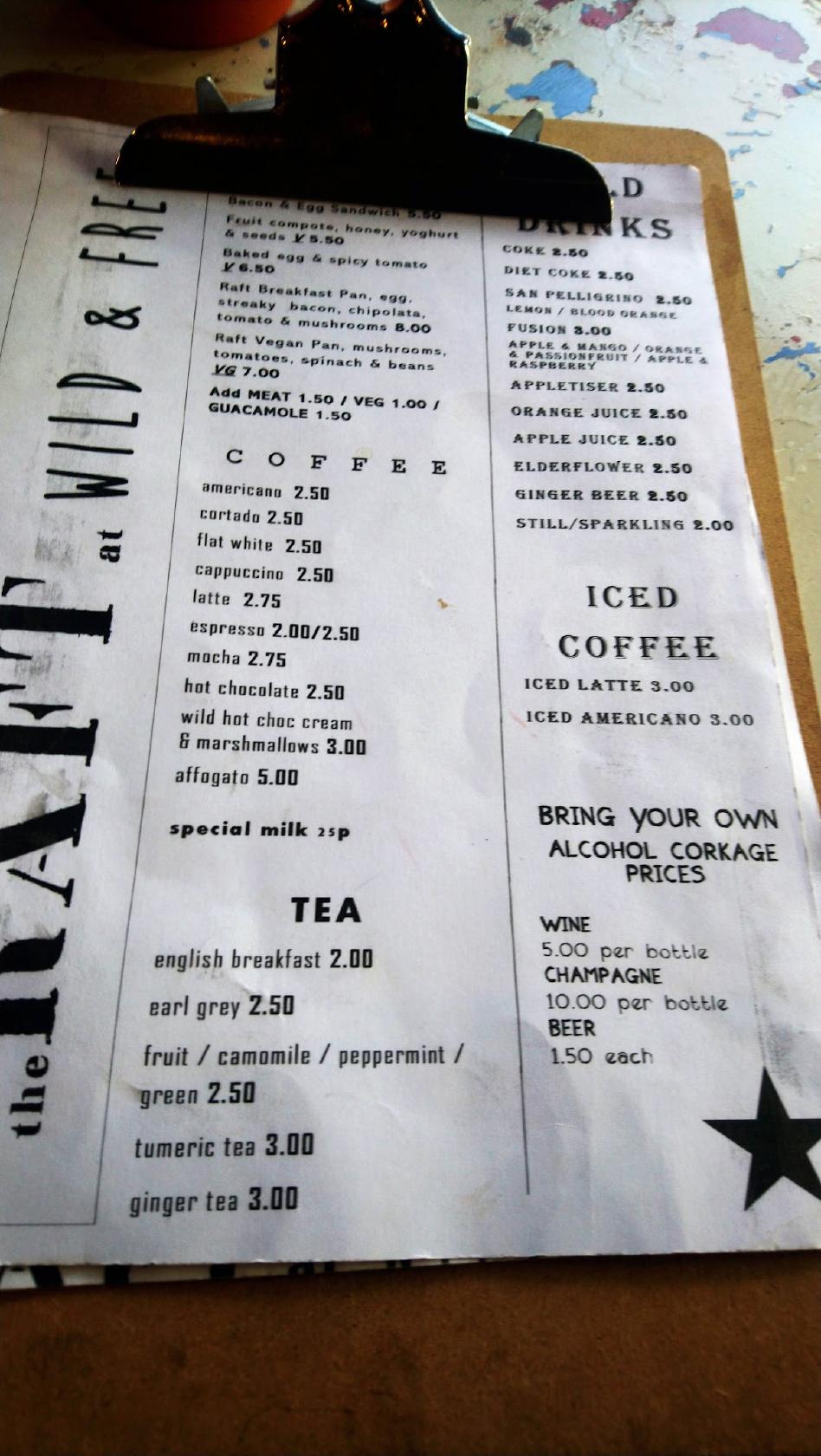 Menu at The Raft at Wild & Free restaurant, Christchurch, 9 Castle St