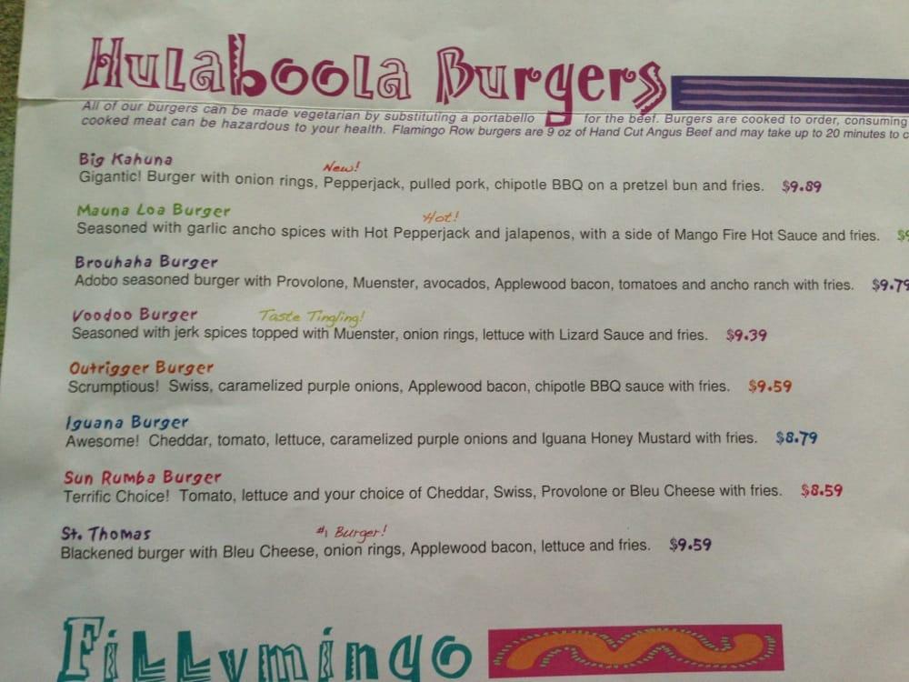 Menu at Flamingo Row restaurant, Paducah