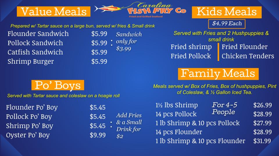Menu at Morgans' Seafood restaurant, Wilmington