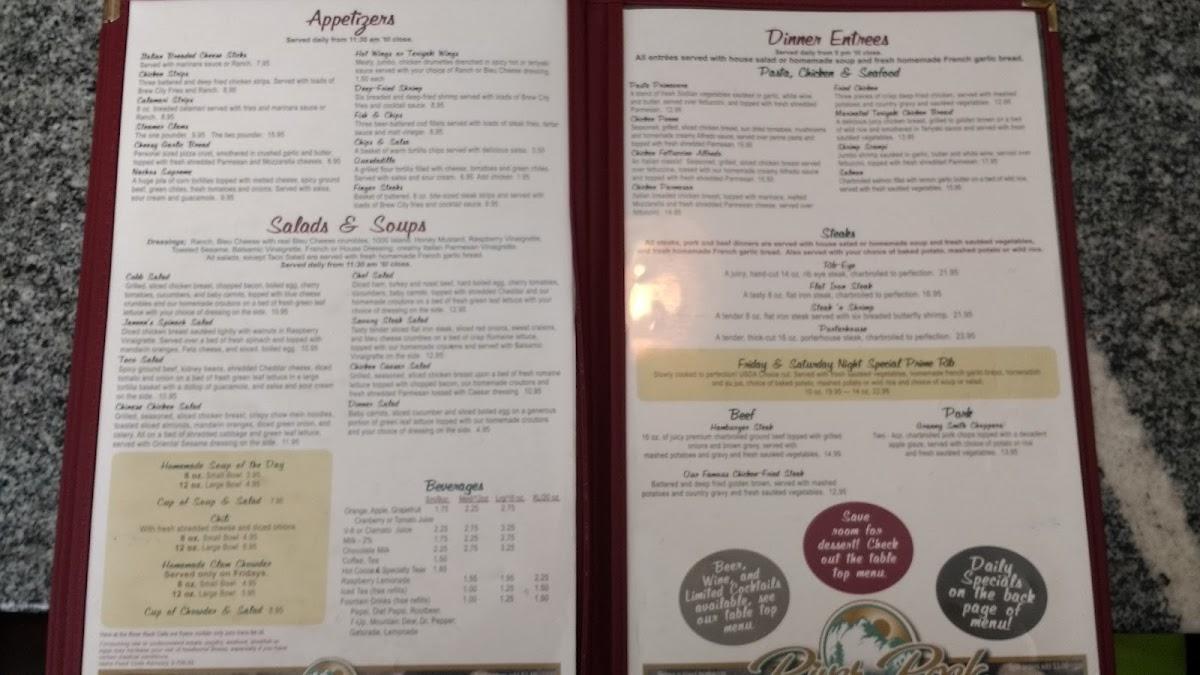Menu at River Rock Cafe, Riggins