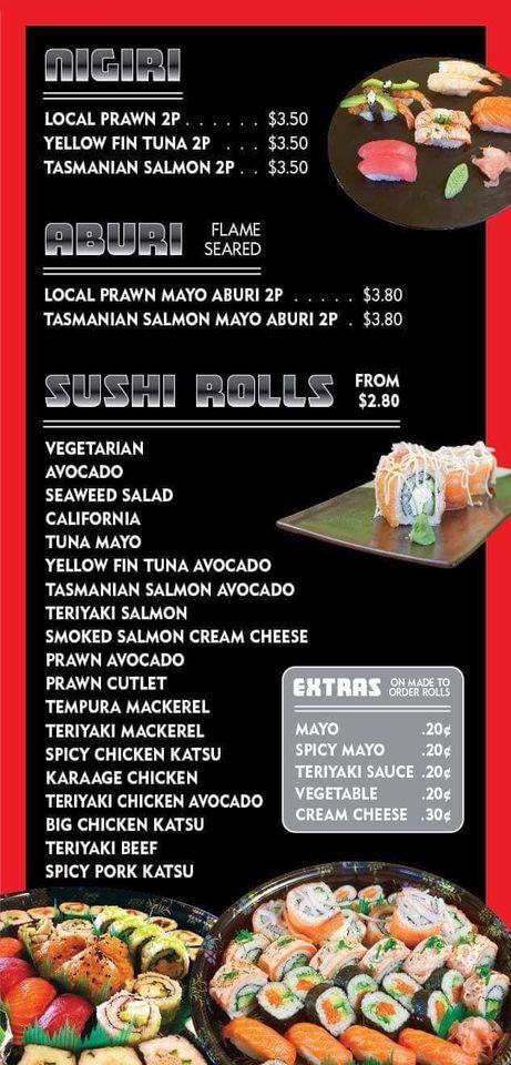 Menu at Sushido Japanese Kitchen/Cafe, Manoora