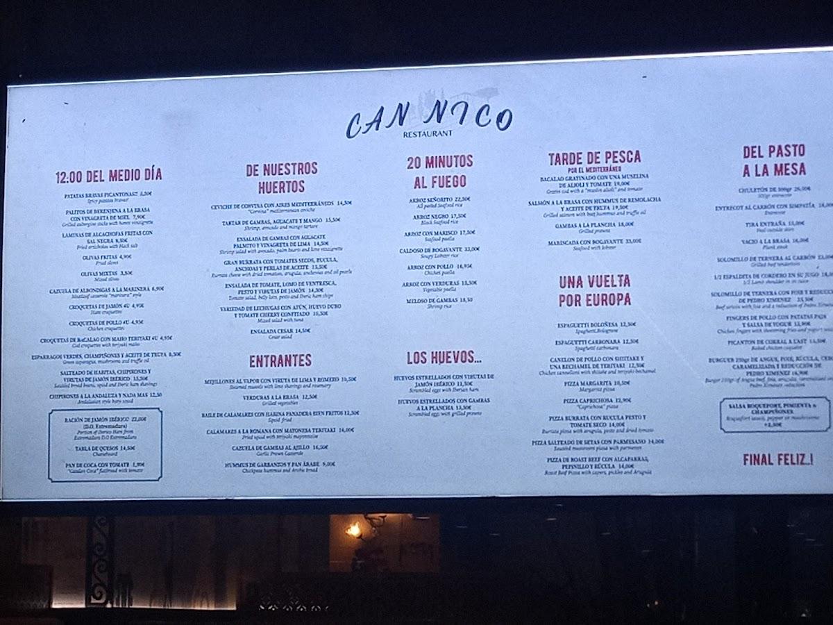 Carta del restaurante CAN NICO, Barcelona