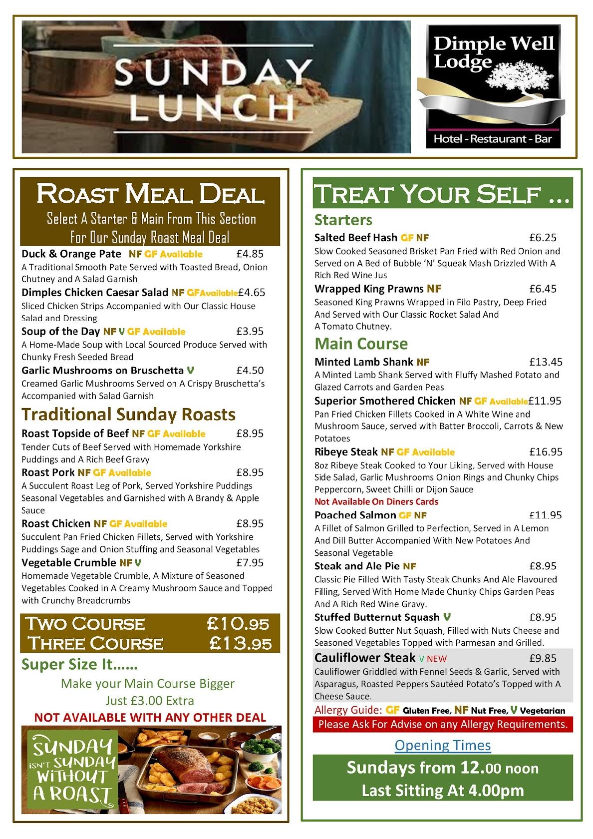 Menu at Dimple Well Lodge Hotel pub & bar, Ossett
