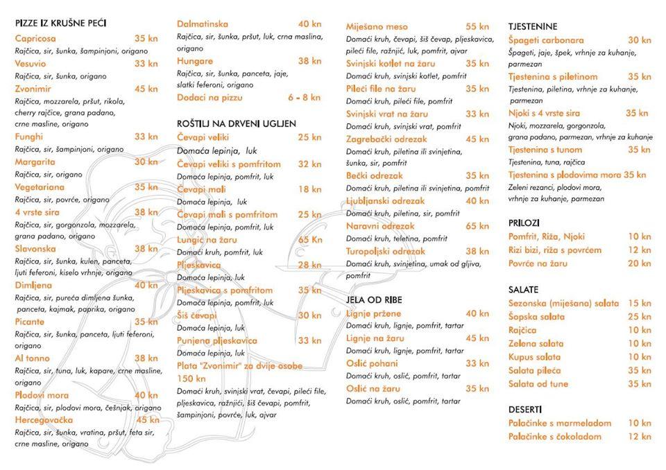 Menu at Restoran Zvonimir Velika Mlaka restaurant, Velika Mlaka