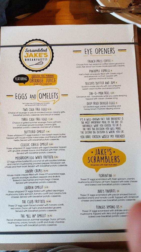 Menu at Scrambled Jake's Breakfast Company desserts, Knoxville