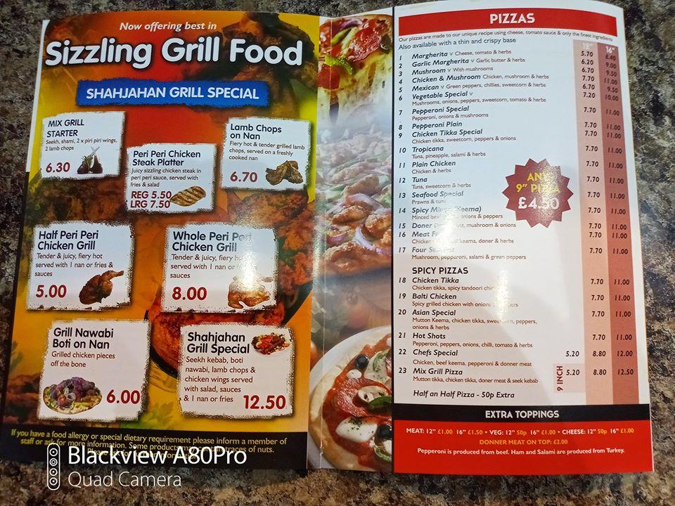 Menu at ShahJahan fast food, Rotherham