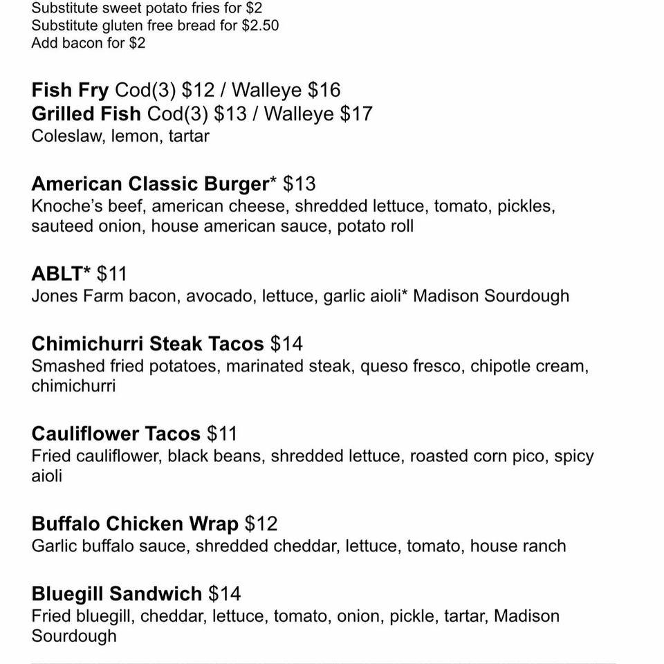 Menu at Waypoint Public House, Monona