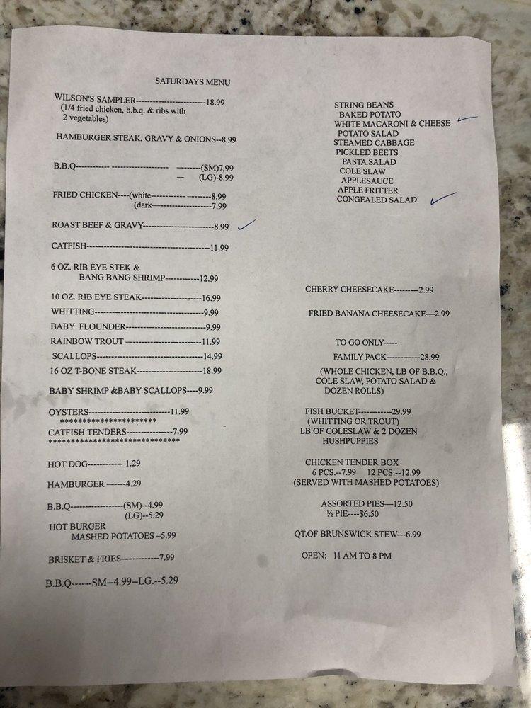 Menu at Wilson's BBQ & SeaFood, South Hill