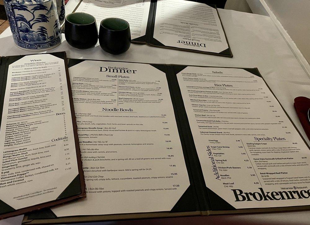 Menu at Brokenrice Vietnamese Restaurant, Burnaby