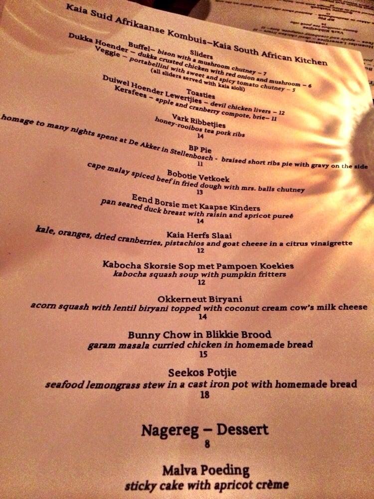 Menu at Kaia Wine Bar, New York City