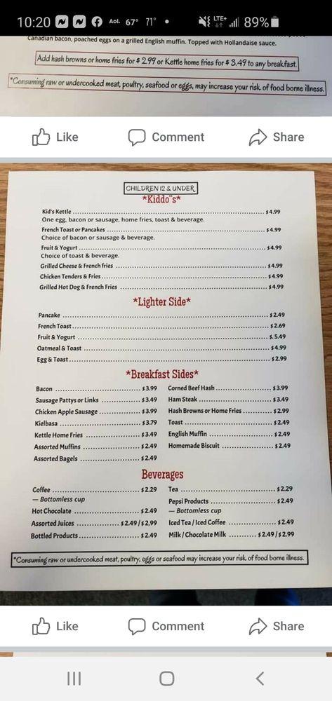Menu at Kopper Kettle restaurant, Topsham
