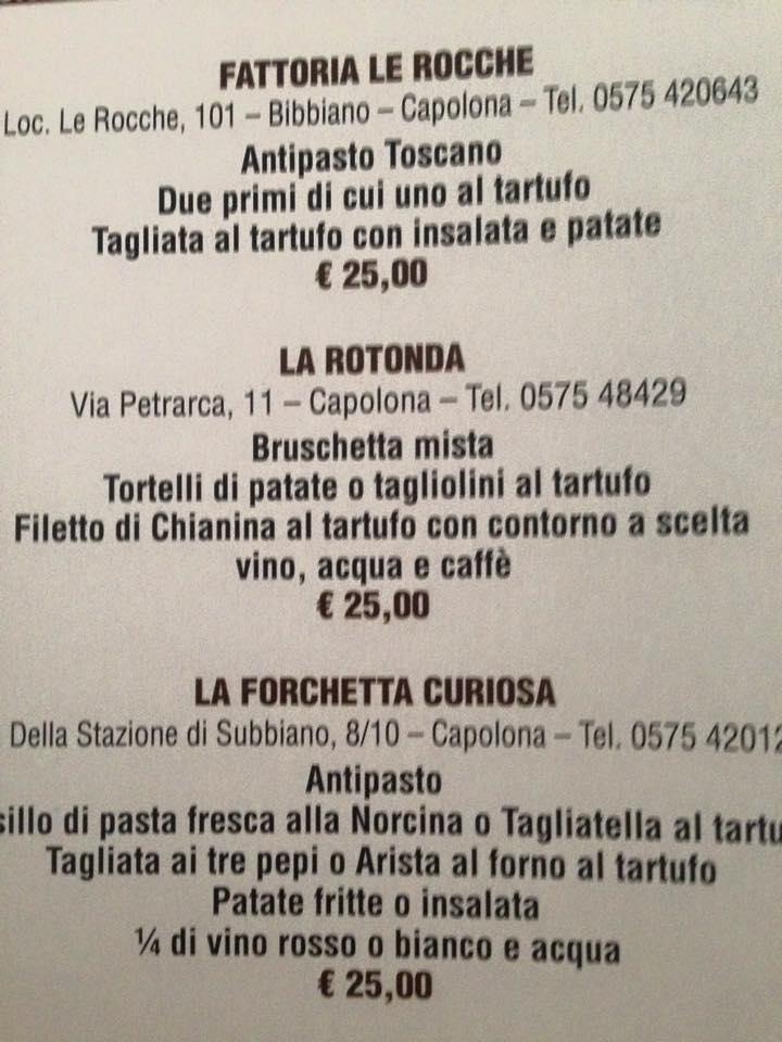 Menu da La Rotonda ristorante, Capolona
