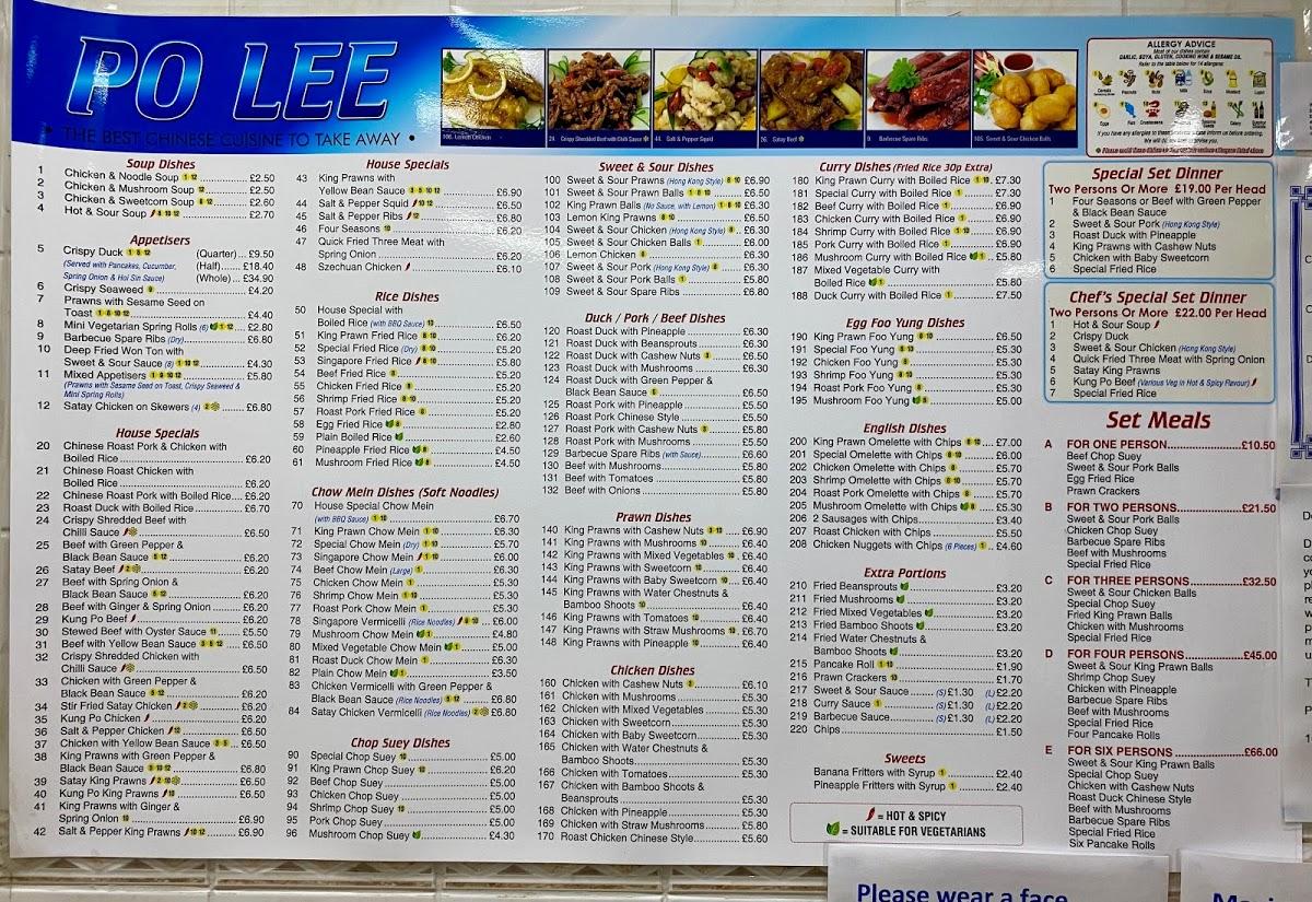 Menu at PO Lee fast food, Hook, High St