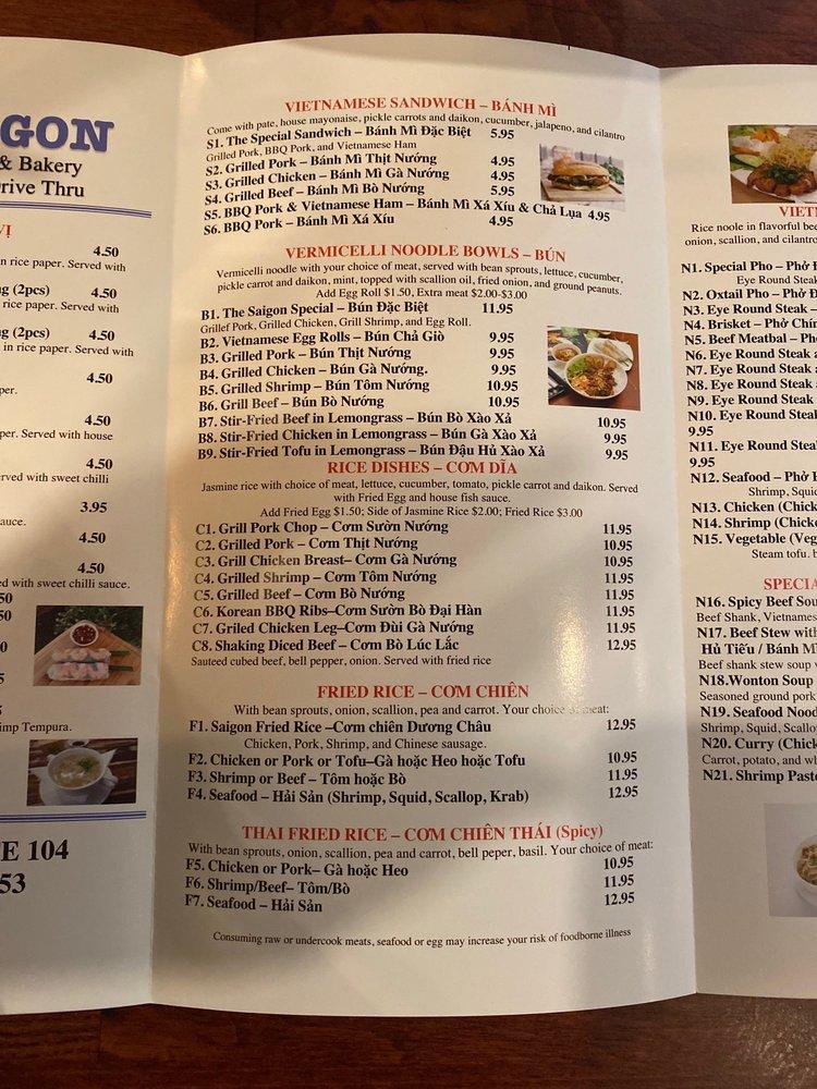 Menu at Pho Saigon at Alamo Ranch restaurant, San Antonio, Culebra Rd #104