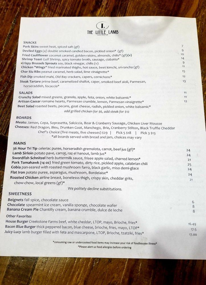 Menu at The Little Lamb Gastropub, Clearwater