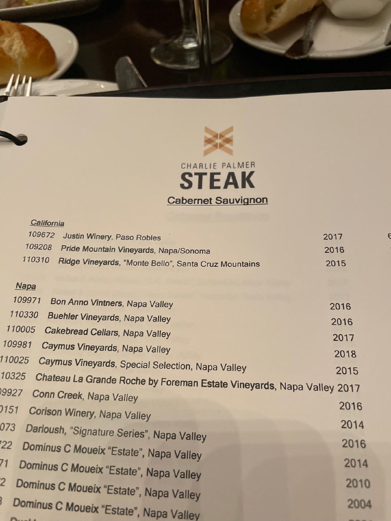 Menu at Charlie Palmer Steak Reno pub & bar, Reno