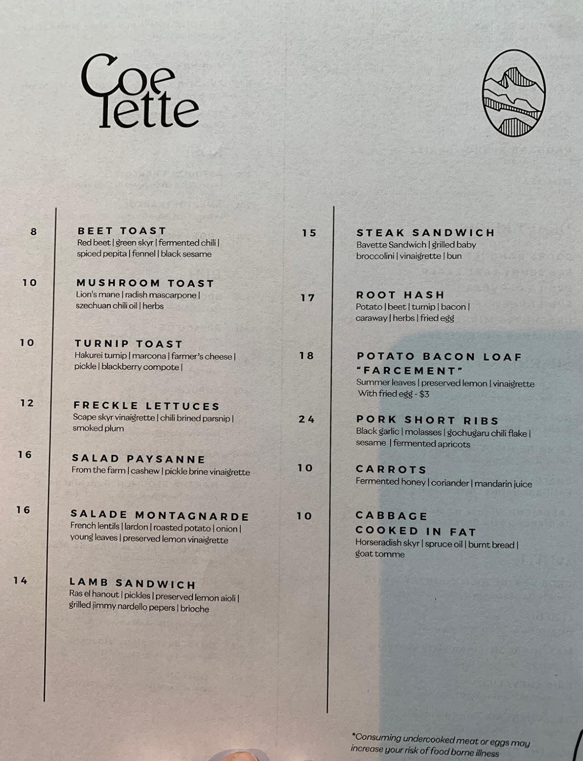 Menu at Coelette pub & bar, Jackson