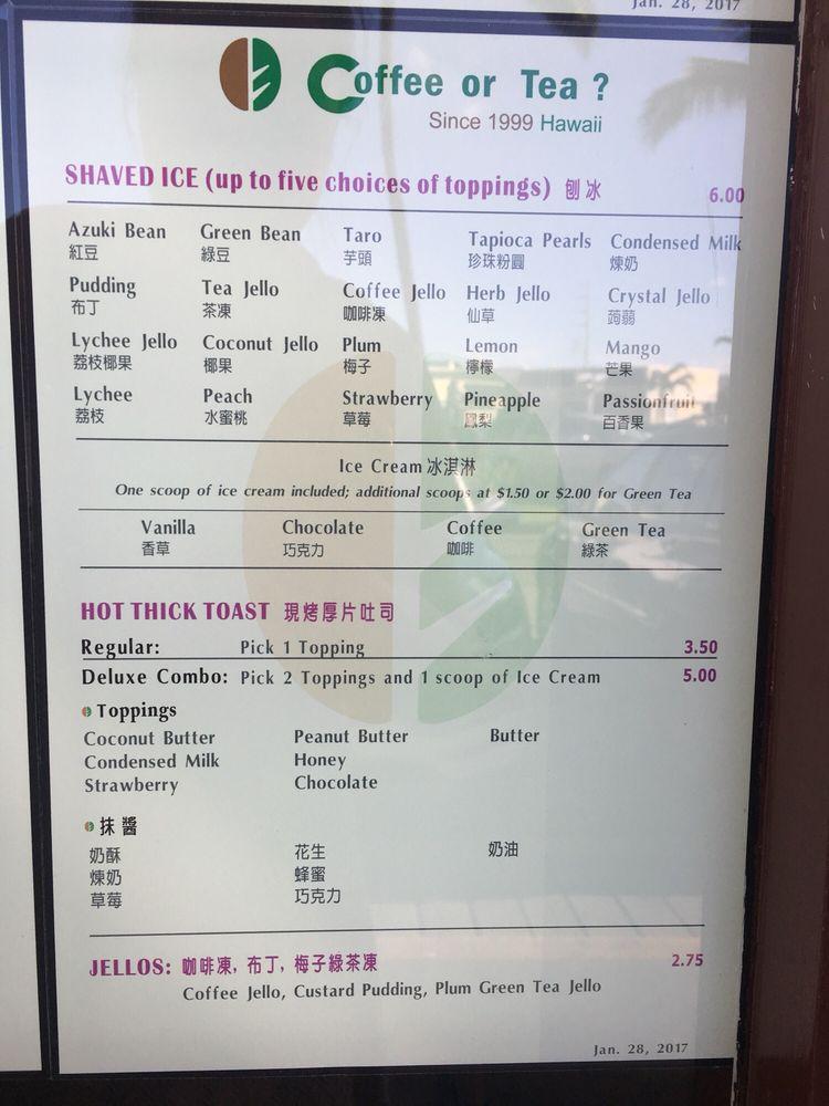Menu at Coffee or Tea? cafe, Aiea, 98-199 Kamehameha Hwy #C6
