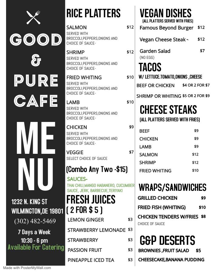 Menu at Good And Pure Cafe, Wilmington