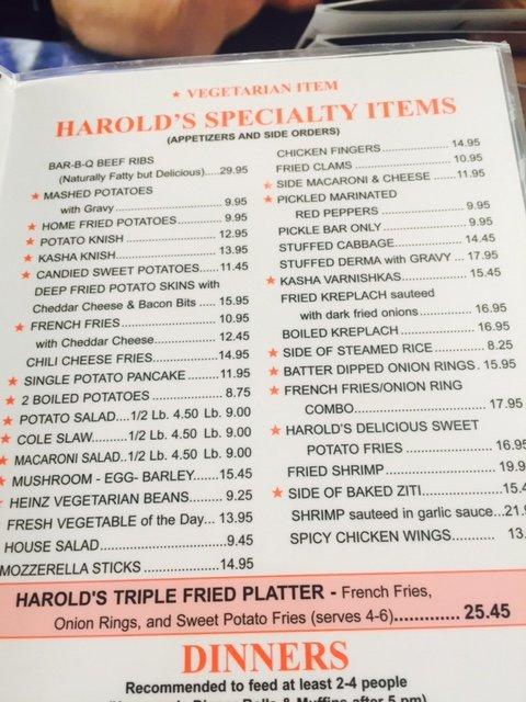 Menu at Harold's New York Deli restaurant, Edison, King Georges Post Rd