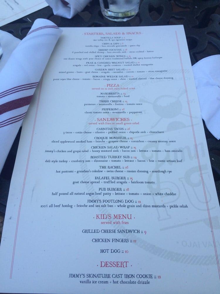 Menu at Jimmy's Pub, Ojai