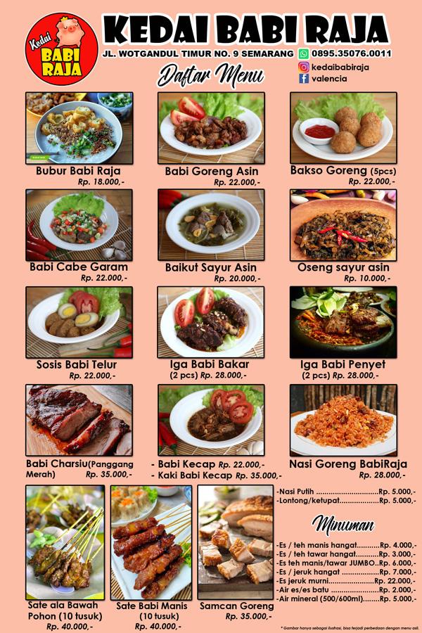 Menu at Kedai Babi Raja restaurant, Semarang