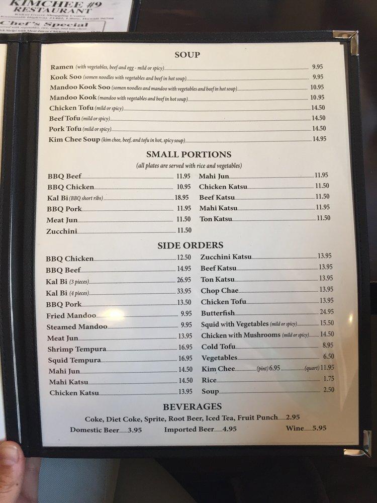 Menu at Kim Chee #9 restaurant, Lihue