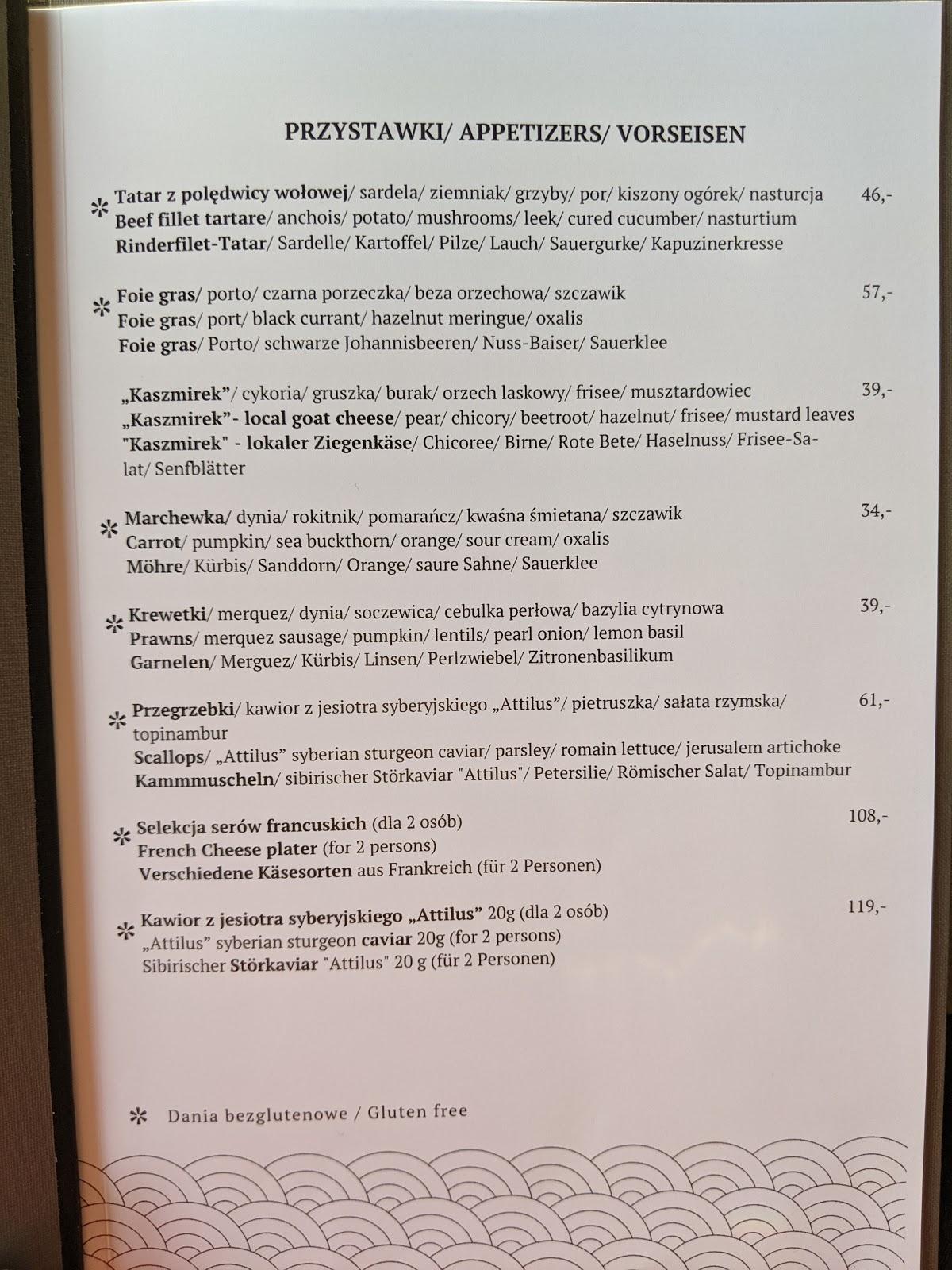 Menu at La Maddalena restaurant, Wrocław, Pomorska 1