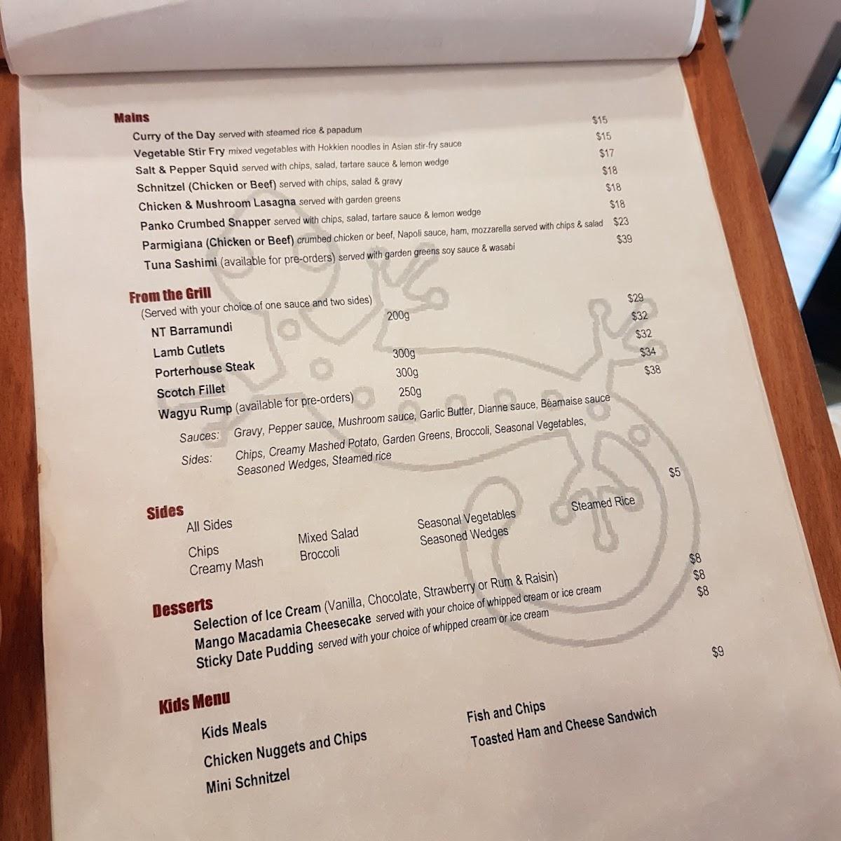 Menu at Lizards Bar and Restaurant, Darwin City