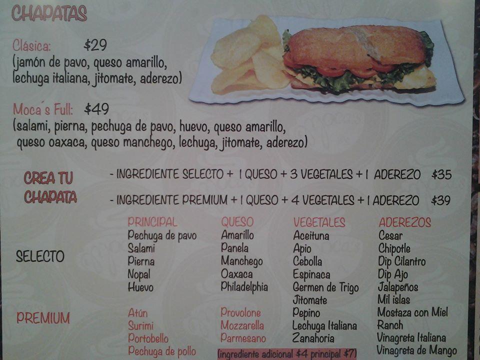 Menu at Moca´s café, Mexico City