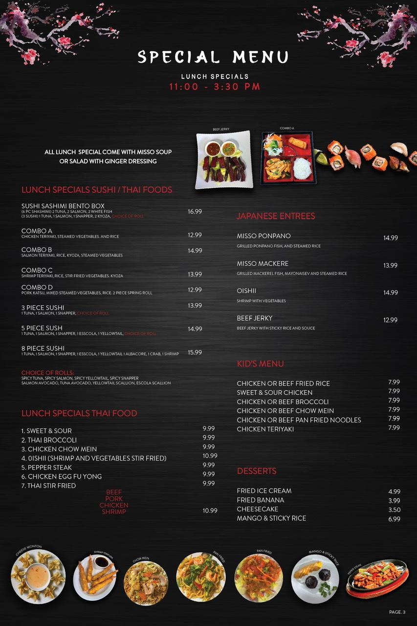 Menu at Oishii Japanese Thai Restaurant, Clovis