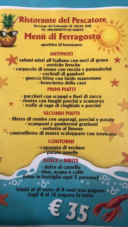Menu da Ristorante Del Pescatore, Milano, Largo dei Gelsomini