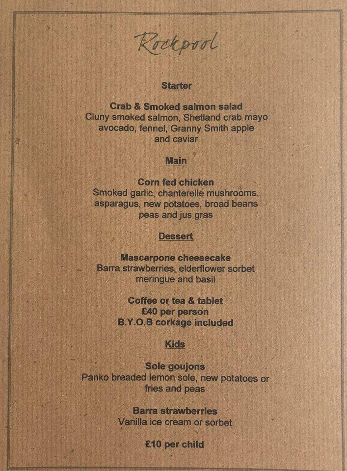 Menu at Rockpool Cafe, Cullen