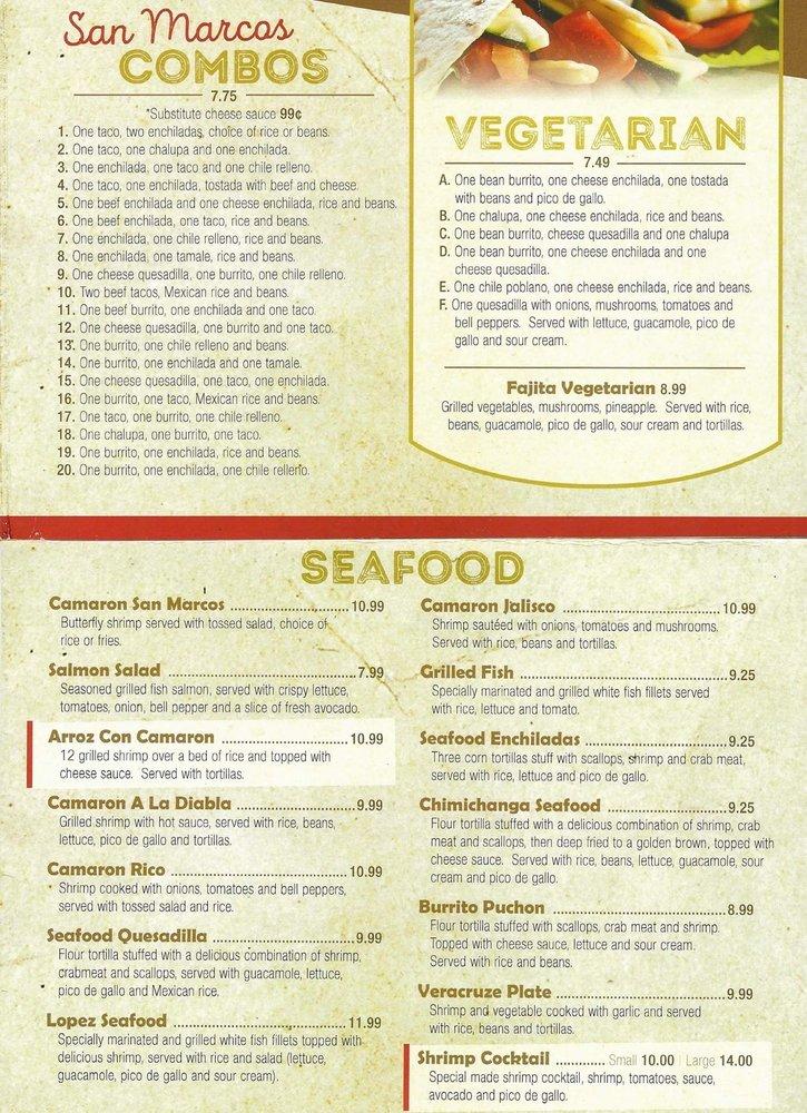 Menu at San Marcos Mexican Restaurant, Paris