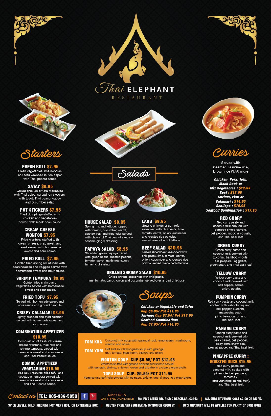 Carta de Sunset Thai Restaurant Pismo, Pismo Beach