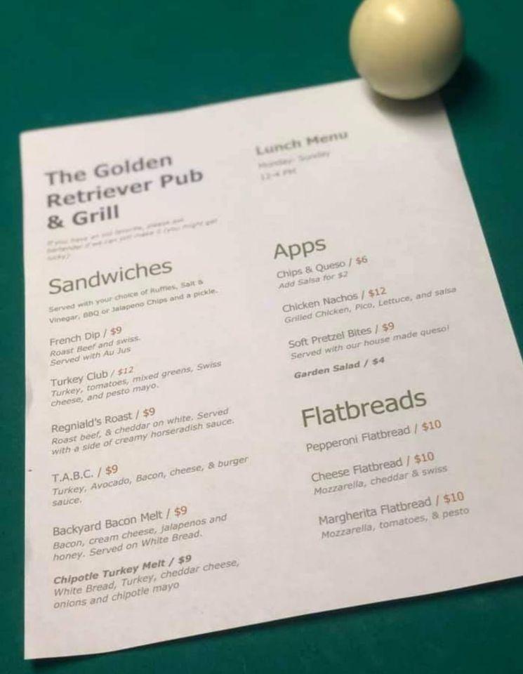 Menu at The Golden Retriever pub & bar, The Woodlands