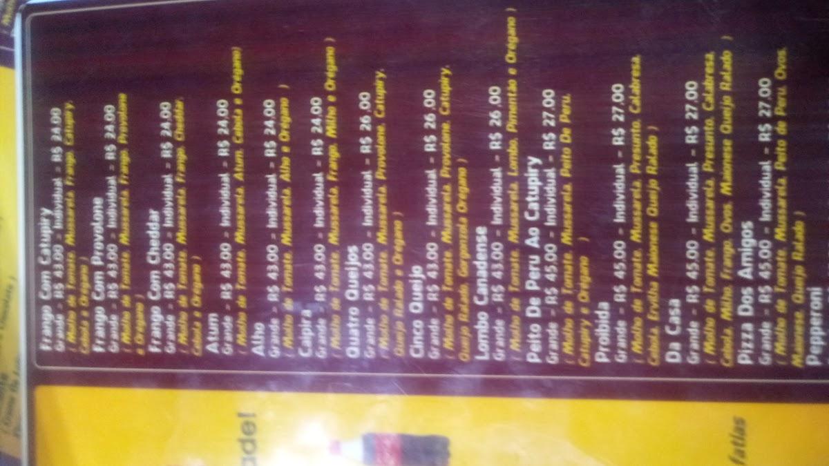 Menu at Alan Pizzas restaurant, Arraial do Cabo