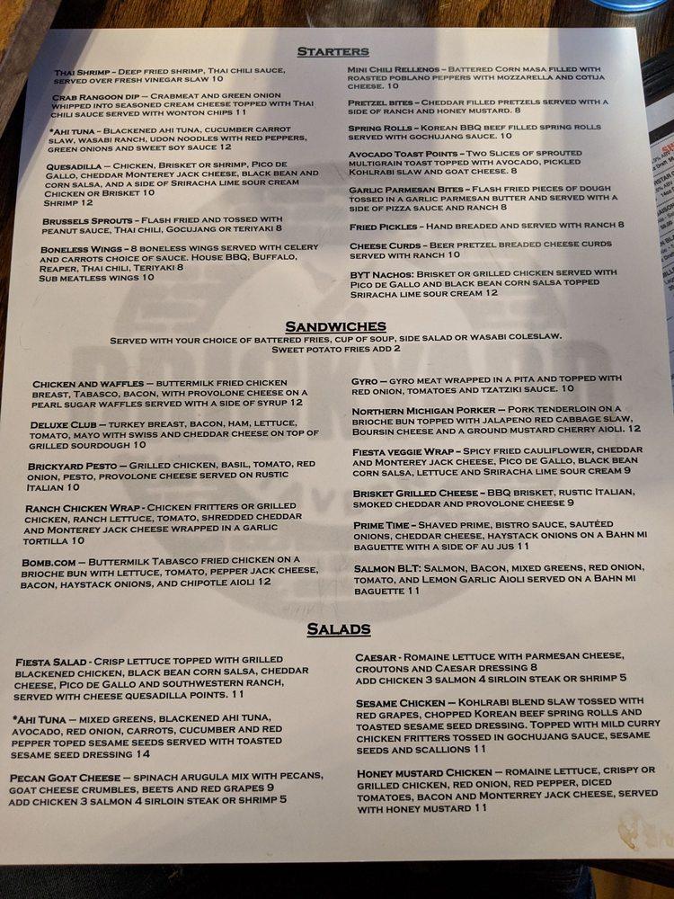 Menu at BrickYard Tavern pub & bar, Grand Rapids