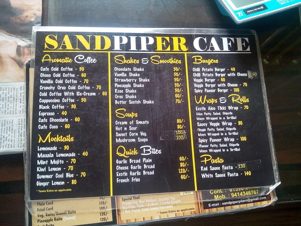 Menu at Sandpiper Cafe And Restro, Pilani, near PANCHWATI Pilani