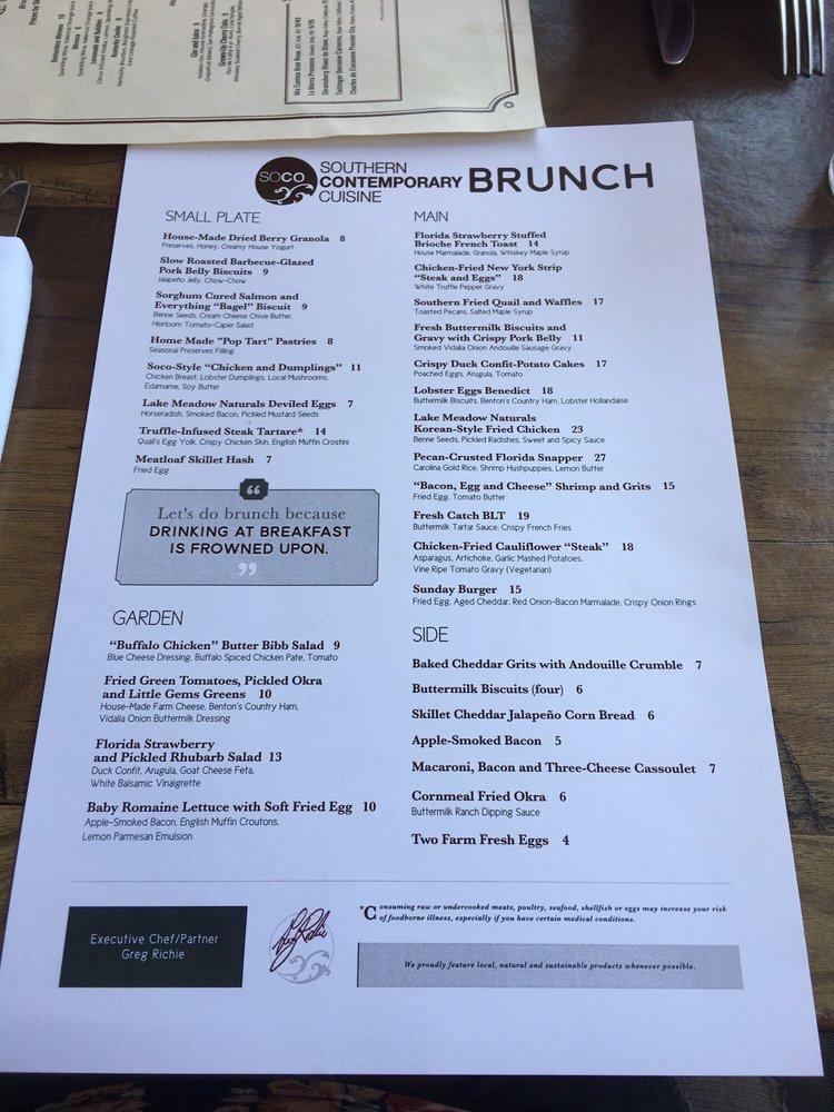 Menu at Soco Restaurant, Orlando