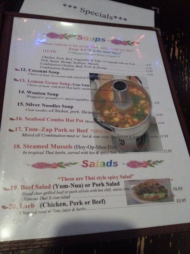 Menu at Thai E-San restaurant, Phoenix