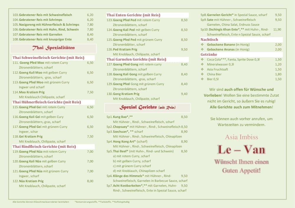 Speisekarte von Asia Imbiss Le Van restaurant, Leverkusen