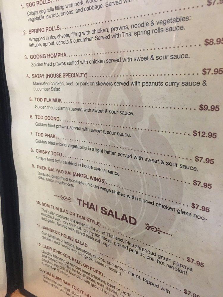 Menu at Bangkok Thai Restaurant, Merced
