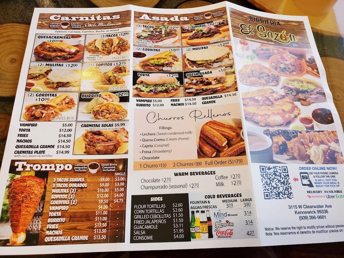 Menu at Birrieria El Sazón restaurant, Kennewick