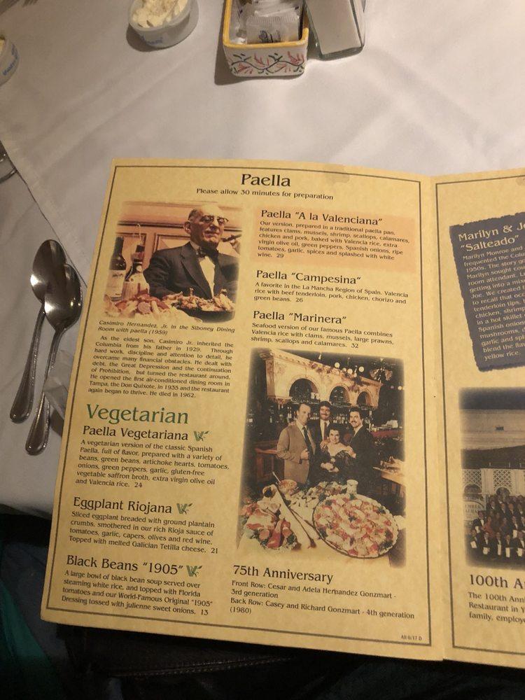 Menu at Columbia Restaurant, Tampa, E 7th Ave